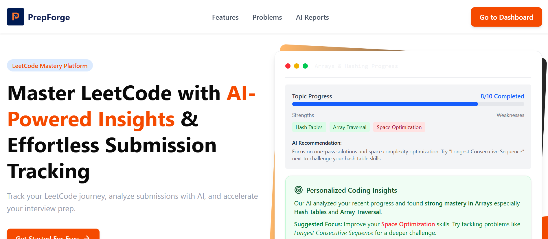 PrepForge | AI-Powered LeetCode Companion for Smart Insights & Effortless Tracking